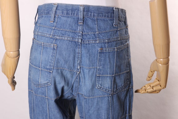 1970s Blue Denim Window Pane Bell Bottom Flare Jeans … - Gem