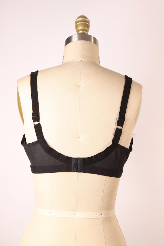 1970s Sheer Black Floral Lace Lift Criss Cross Bra by… - Gem