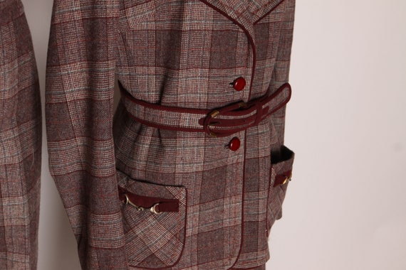1970s Burgundy and Brown Plaid Equestrian Style Blaze… - Gem