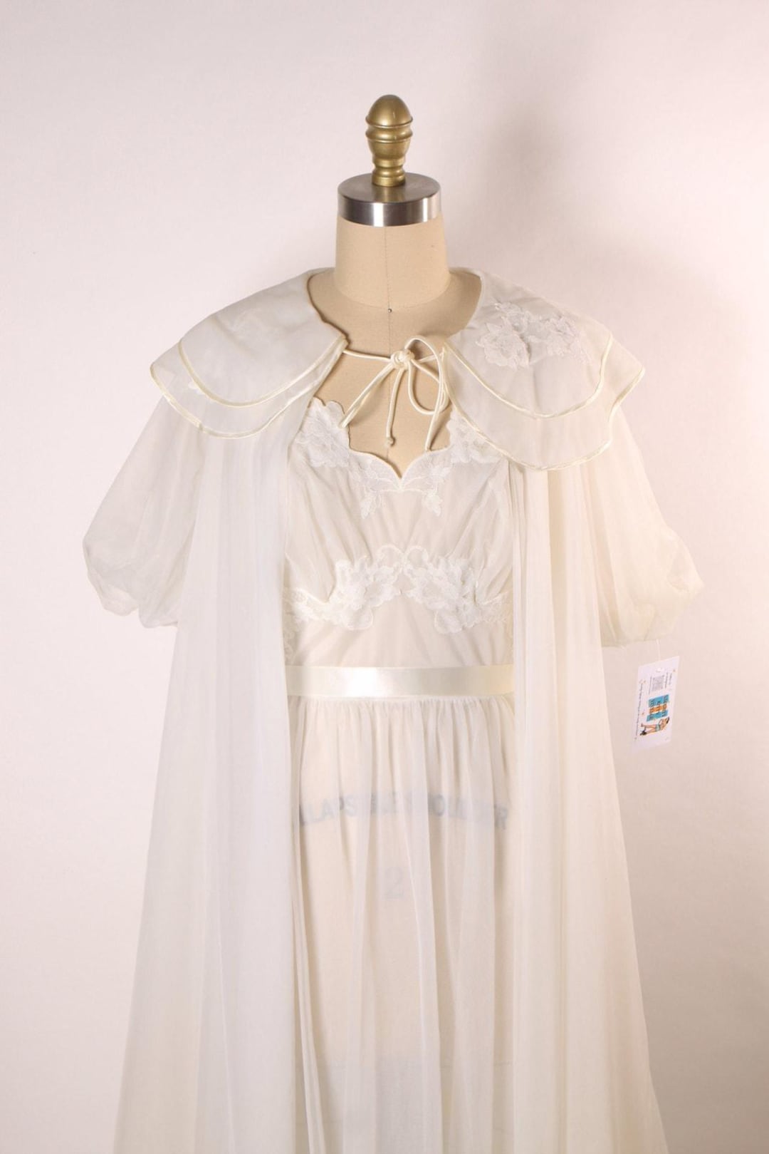 1950s Sheer White Floral Spaghetti Strap Ribbon Tie Nightgown With ...