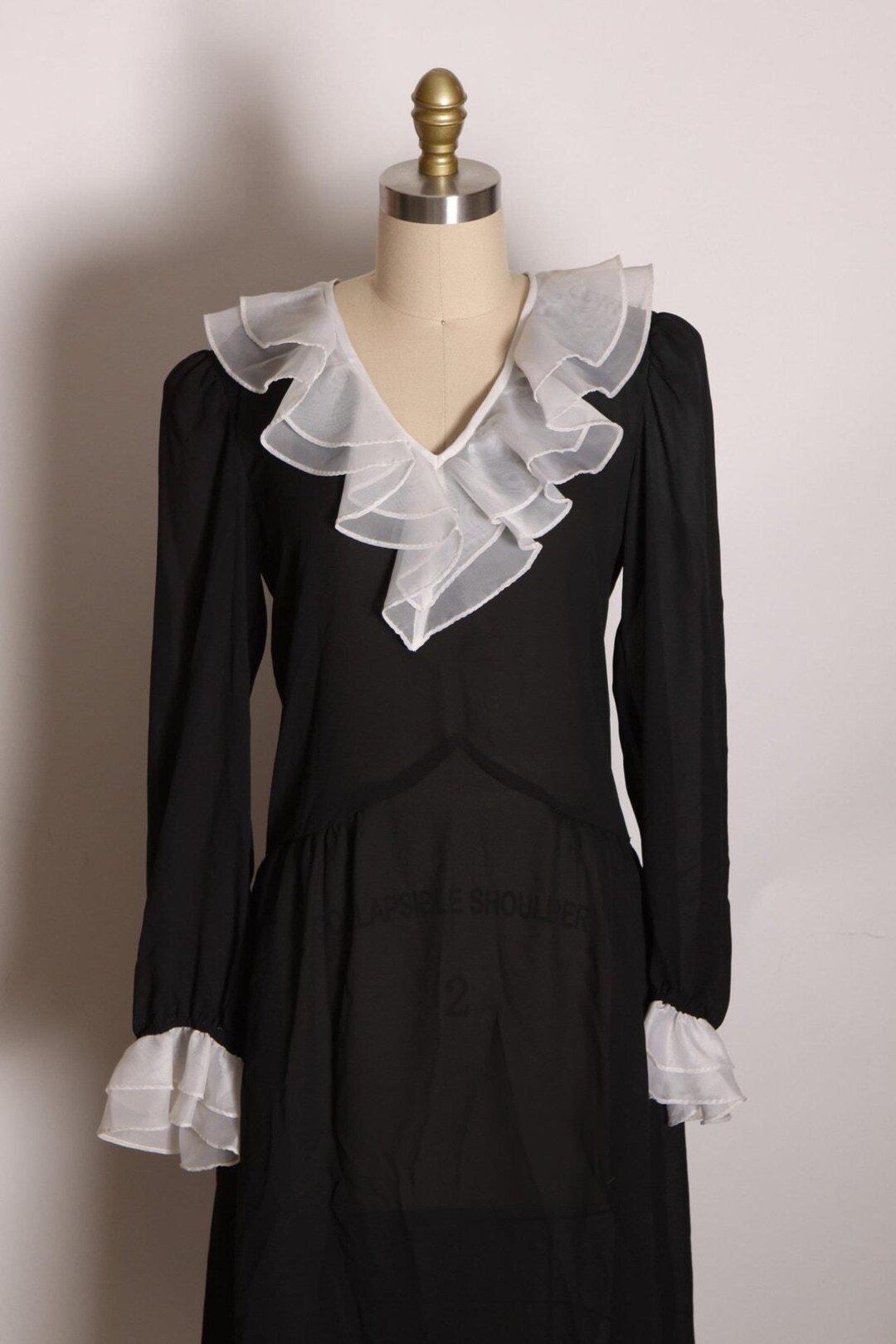 1970s Semi Sheer Wednesday Addams Dress - Black Ruffle Trim, M - Etsy