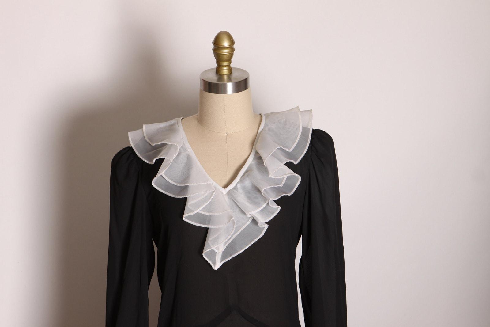 1970s Semi Sheer Wednesday Addams Dress - Black Ruffle Trim, M - Etsy