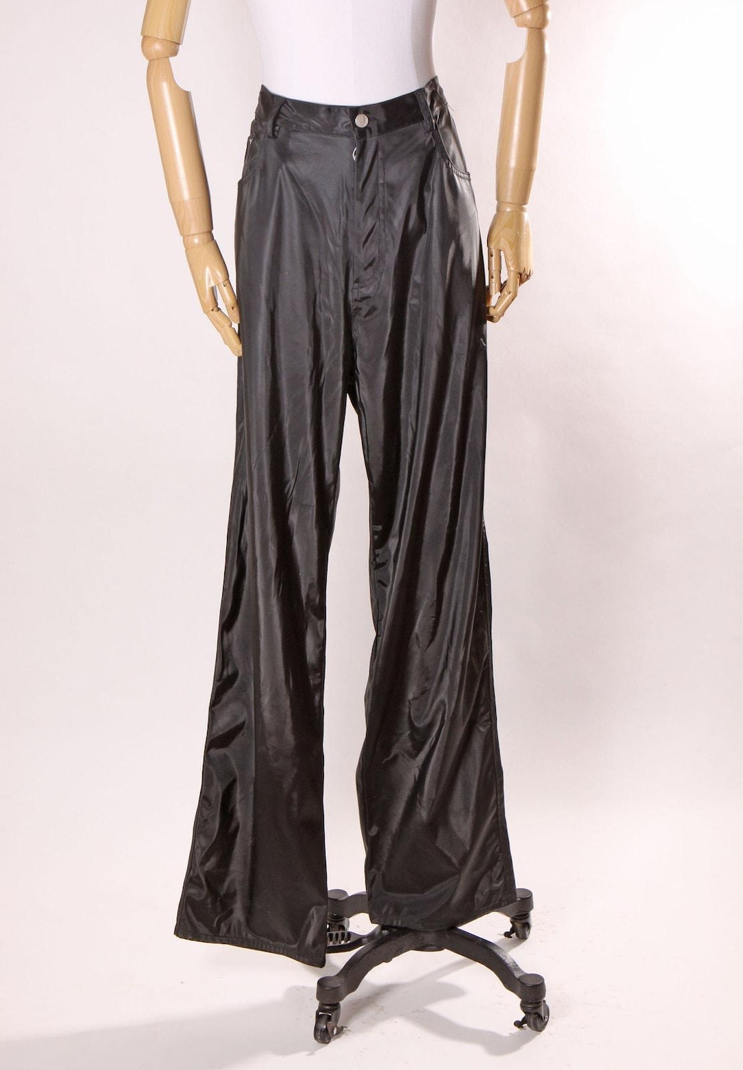 90s Black Polyurethane Swishy Pants – Plus Size Rave Goth, Size 38 - Etsy