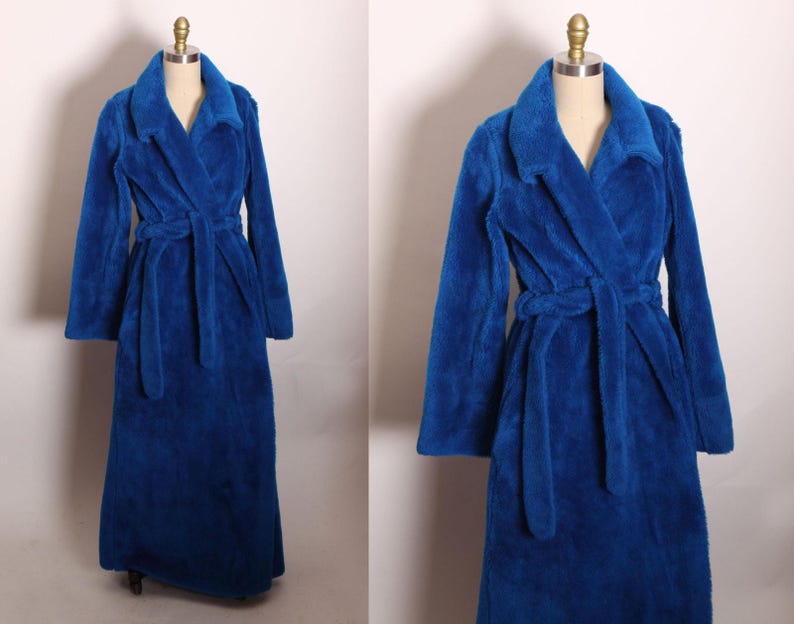 1970s Blue Fuzzy Faux Fur Look Long Sleeve Full Length Robe -M-L - Etsy