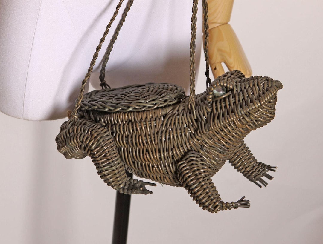 1950s 1960s Green Brown Wicker Woven Marble Eye Novelty Frog Purse - Etsy