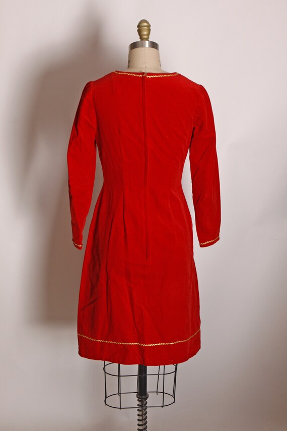 1960s Red Velvet 3/4 Length Sleeve Gold Trim Flared C… - Gem