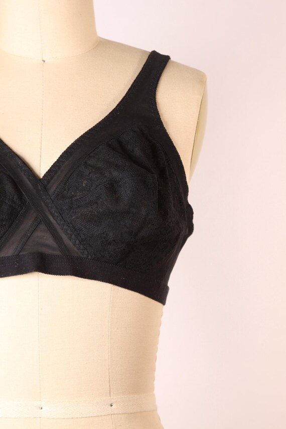 1970s Sheer Black Floral Lace Lift Criss Cross Bra by… - Gem