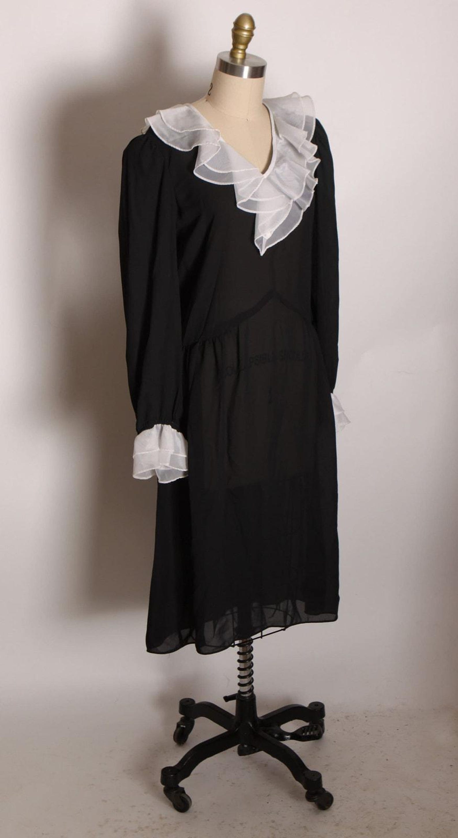 1970s Semi Sheer Wednesday Addams Dress - Black Ruffle Trim, M - Etsy