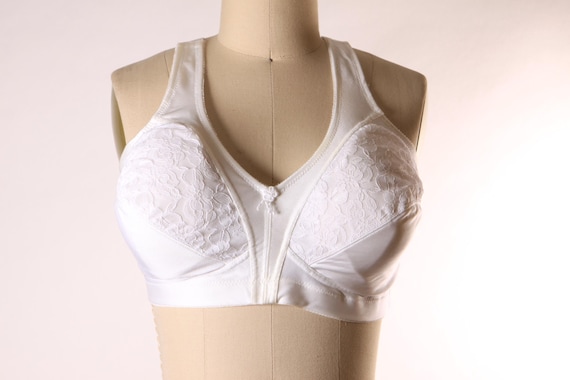 1980s White Lace Trim Floral Detail Bra by Classique-… - Gem