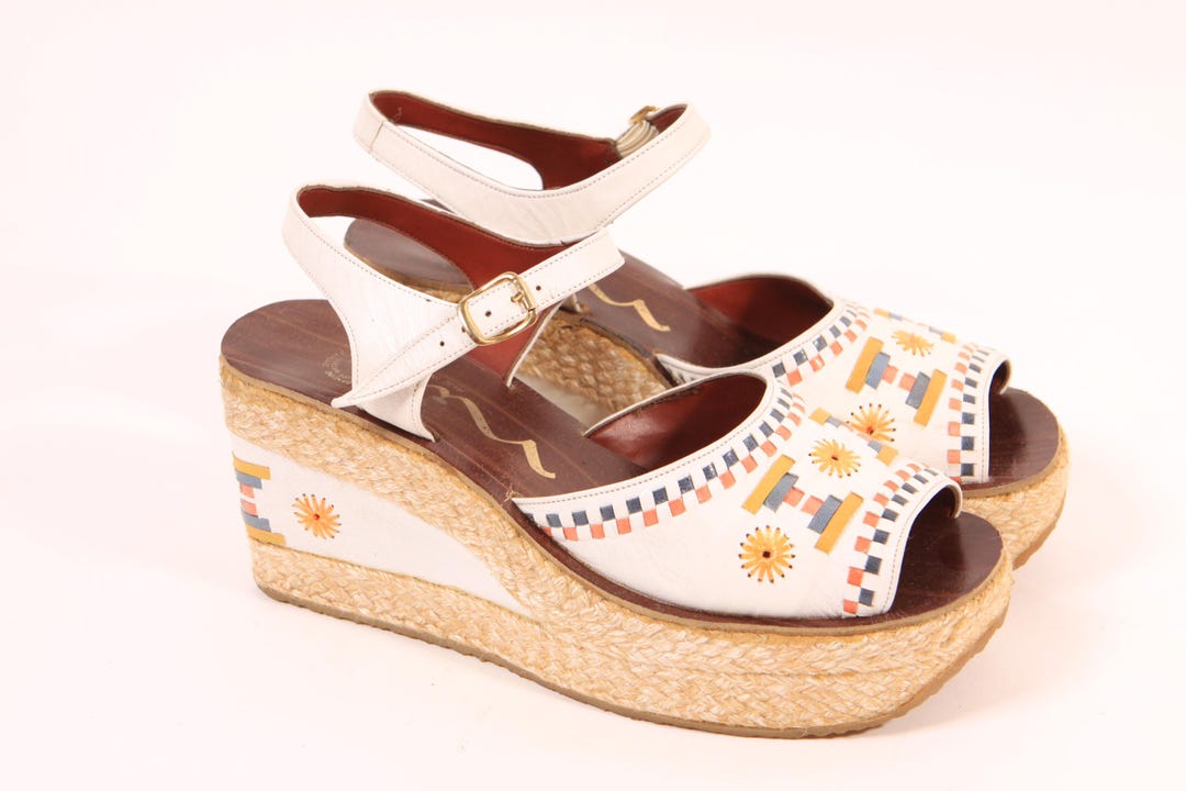 1970s Nina Woven Platform Sandals, Boho High Heels, Size 7 1/2M - Etsy