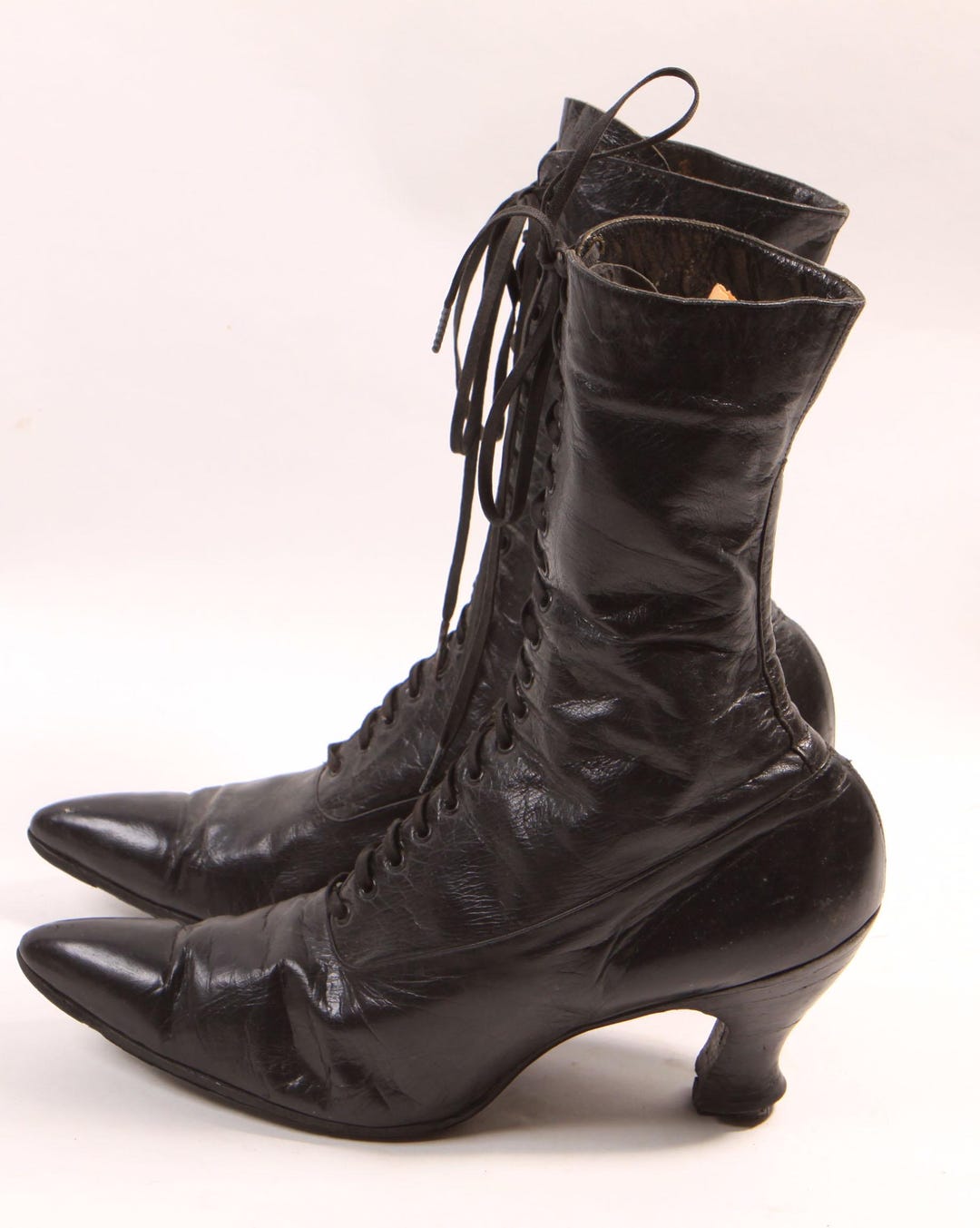 Antique 1800s Victorian Black Leather Lace up High Heel Boots - Etsy
