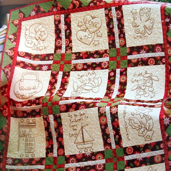 Redwork Quilt - Etsy