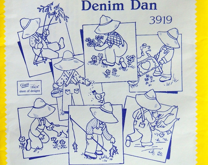 Denim Dan 3919 by Aunt Martha's Hot Iron Transfer Vintage Embroidery ...