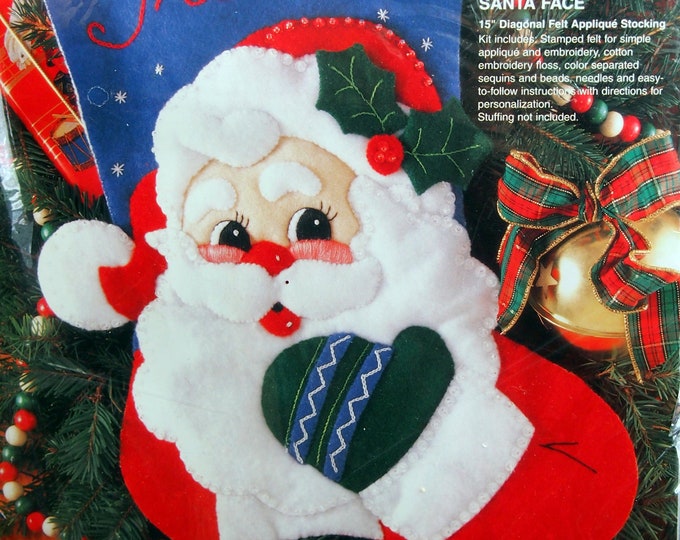 Santa Face Gallery of Stitches 15 Inch Stocking by Bucilla Vintage ...