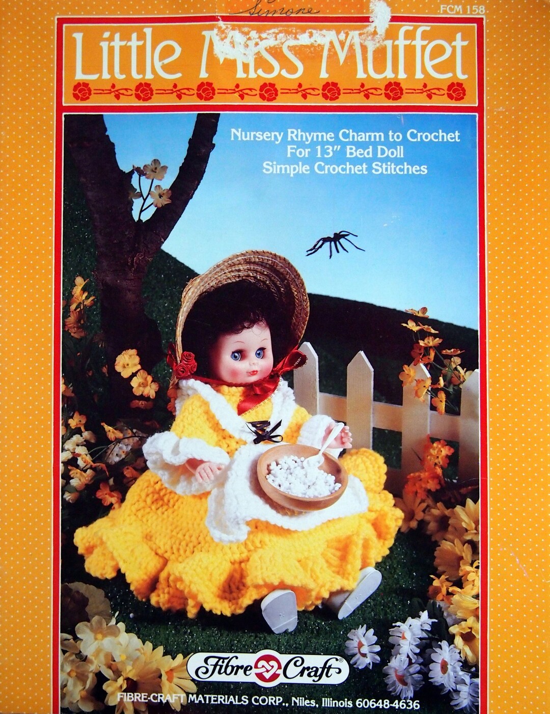 Little Miss Muffet Bed Doll by Fibre Craft Vintage Crochet Pattern ...