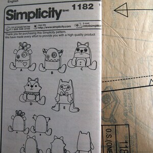 Stuffed Animals and Monsters Simplicity 1182 Uncut Sewing Pattern 2015 ...