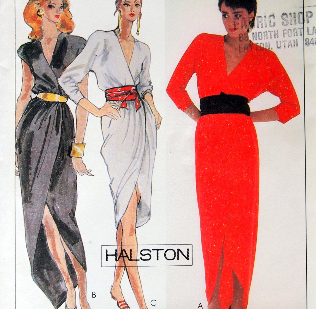 Misses' Dress and Sash - Halston Size 12 Mccall's 8043 Vintage Uncut ...