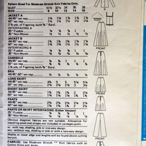 Misses' Jacket, Camisole, Bandeau Bra, Skirt & Pants Size 12 Butterick ...