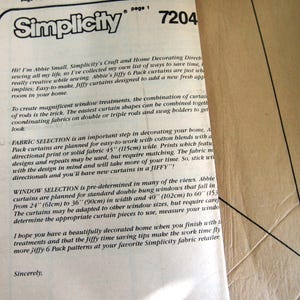 Window Treatments - Abbie's Jiffy 6 Pack - Simplicity 7204 Vintage ...