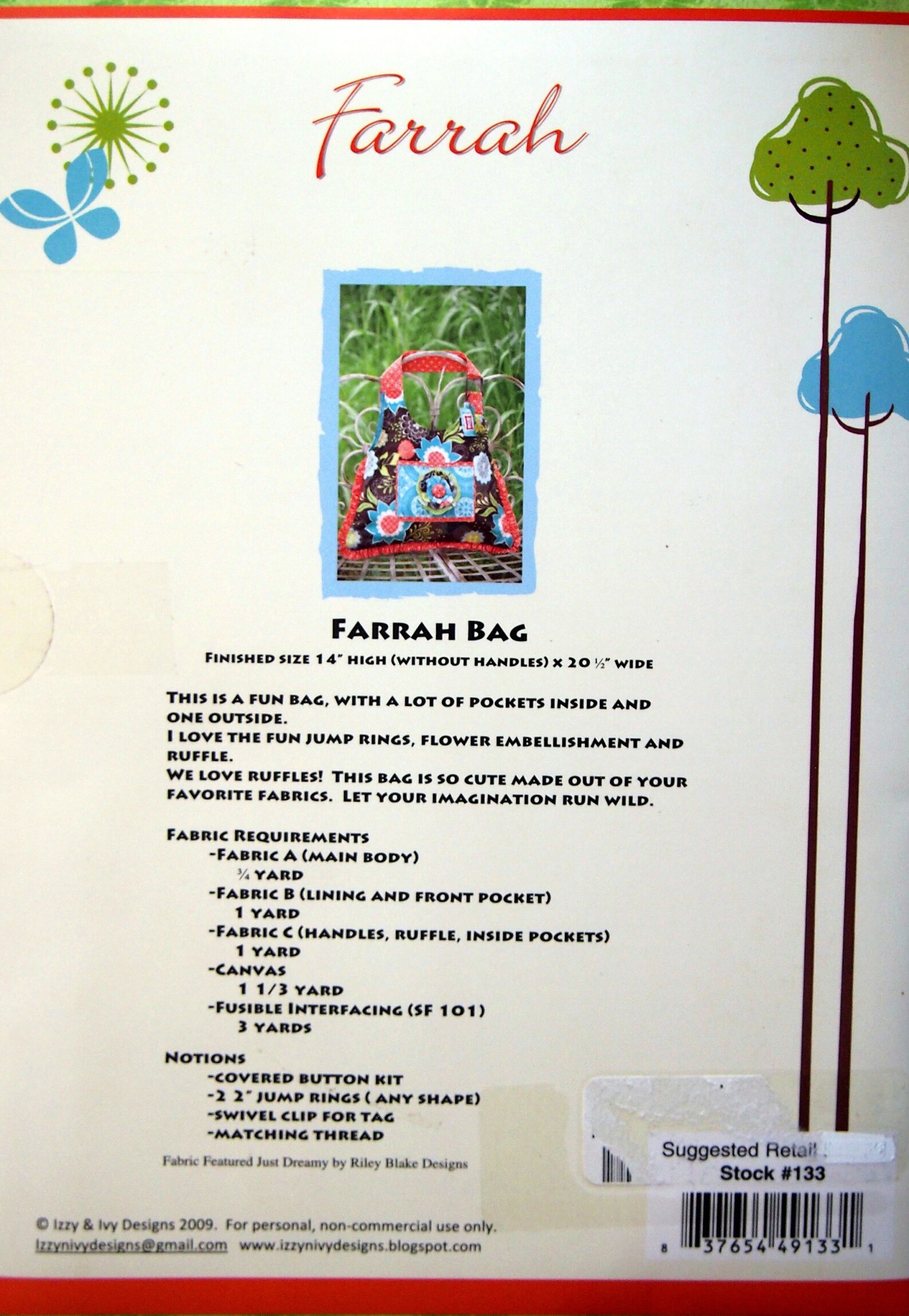 Farrah - Arm Bag by Izzy & Ivy Designs Sewing Pattern Packet 2009 - Etsy