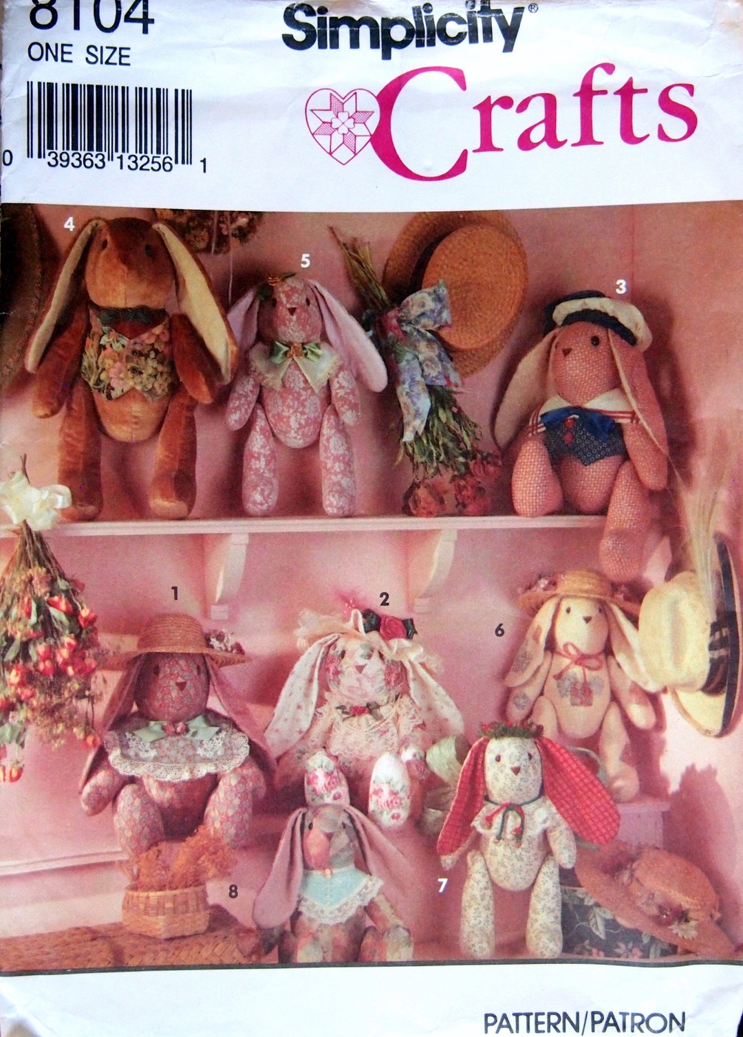 Stuffed Decorative Rabbit in Two Sizes Simplicity Crafts 8104 Vintage Uncut Sewing Pattern 1992 ...