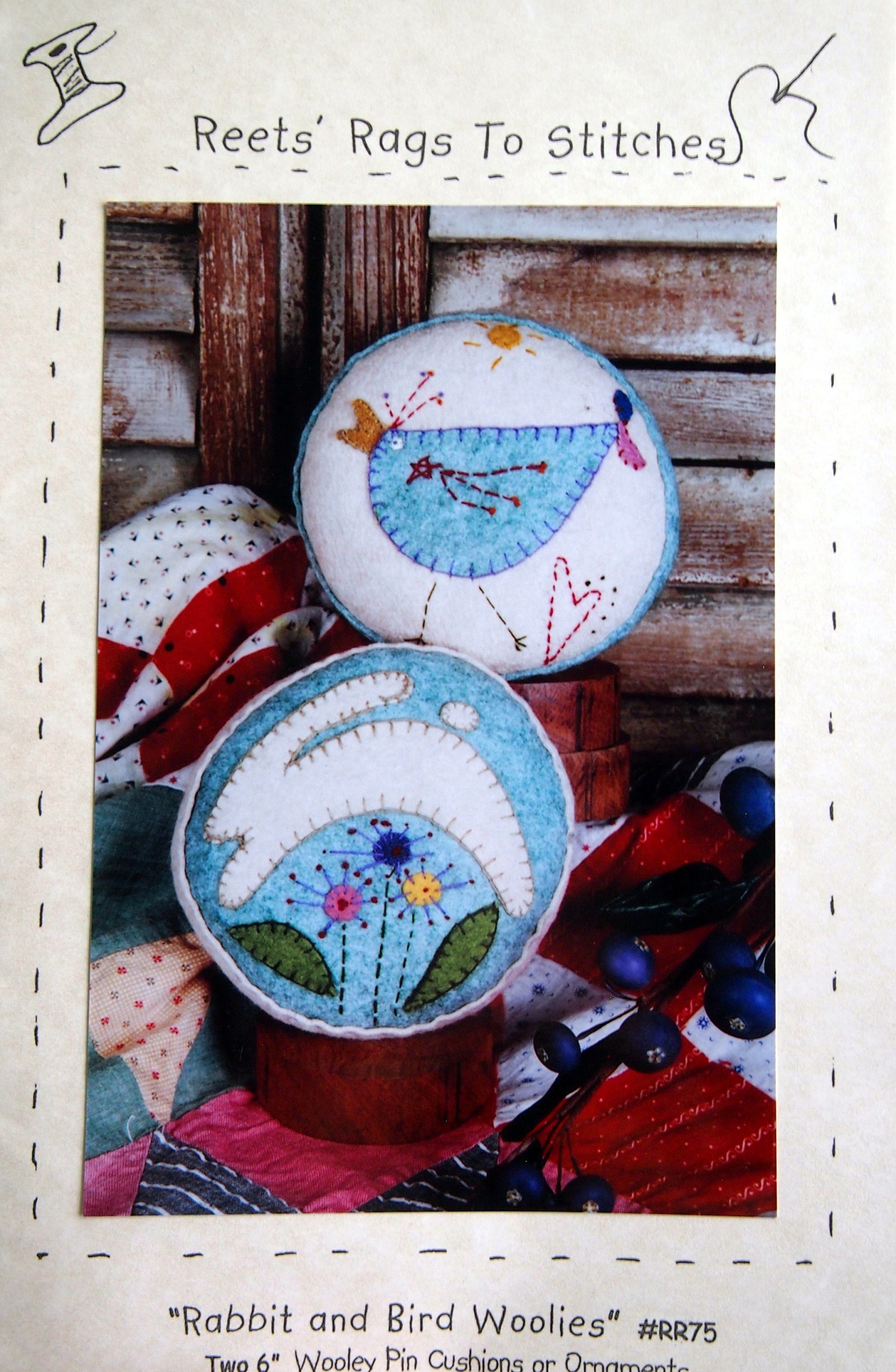 Rabbit and Bird Woolies - Two Pin Cushions or Ornaments by Reets' Rags ...