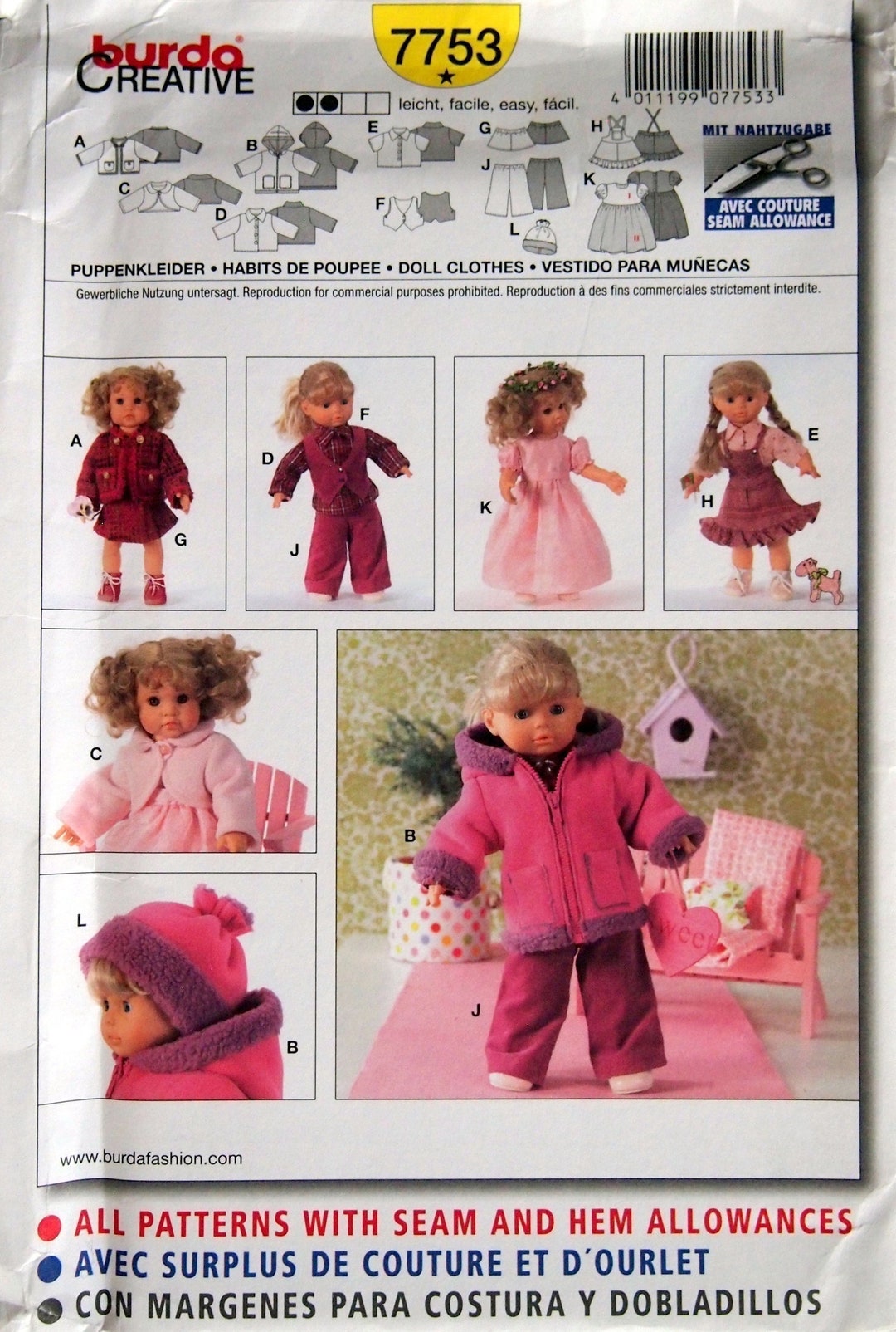 Doll Clothes Burda 7753 Uncut Sewing Pattern Undated - Etsy