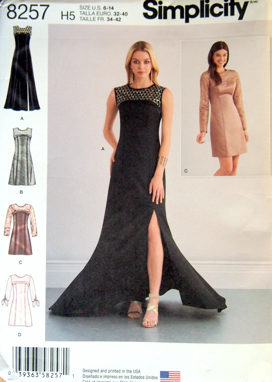 Misses' Dress in Two Lengths and Gown Size 6, 8, 10, 12, 14 Simplicity 8257 Uncut Sewing Pattern ...