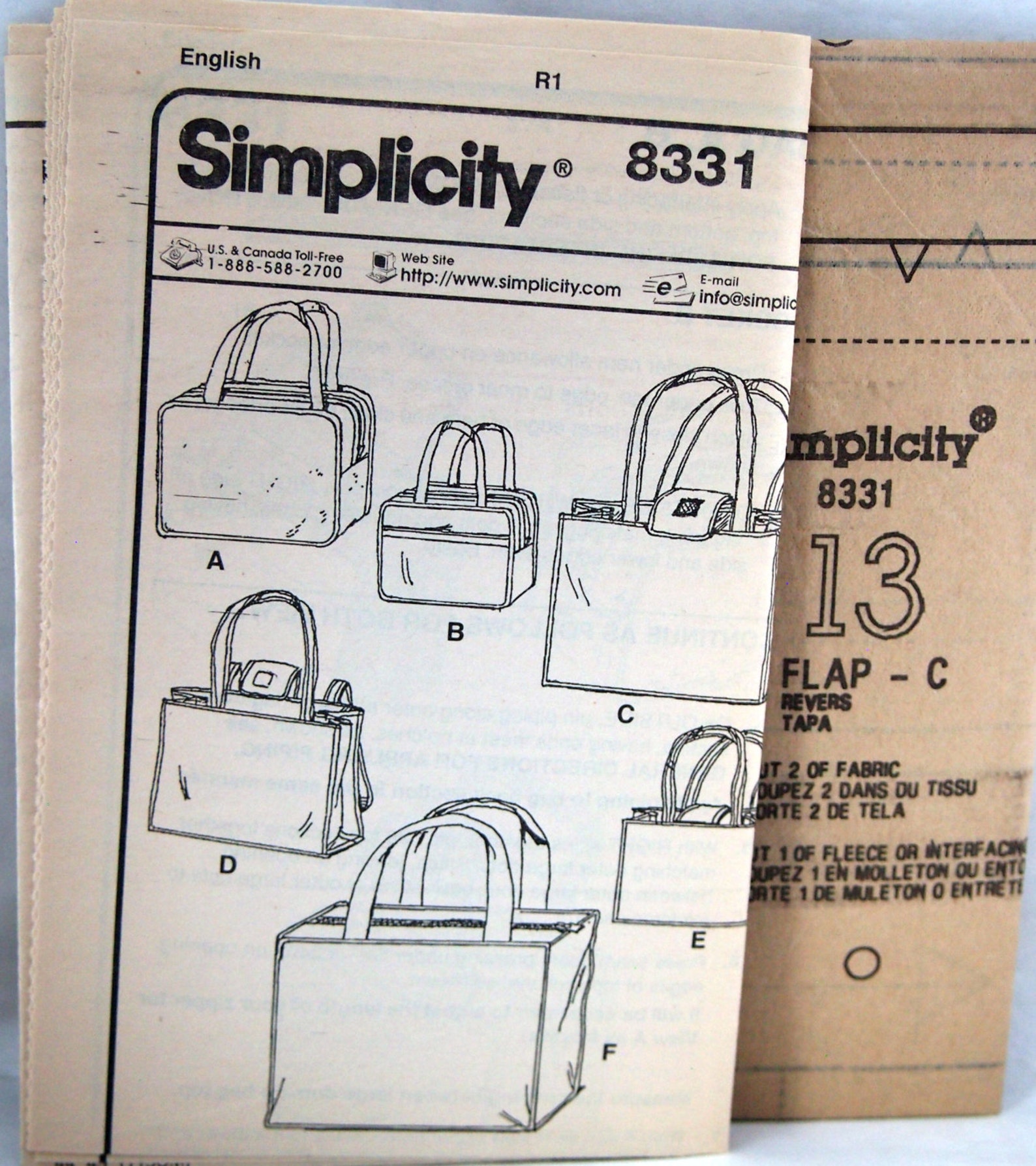 Handbags in Two or Three Sizes and Tote Simplicity Crafts 8331 - Etsy