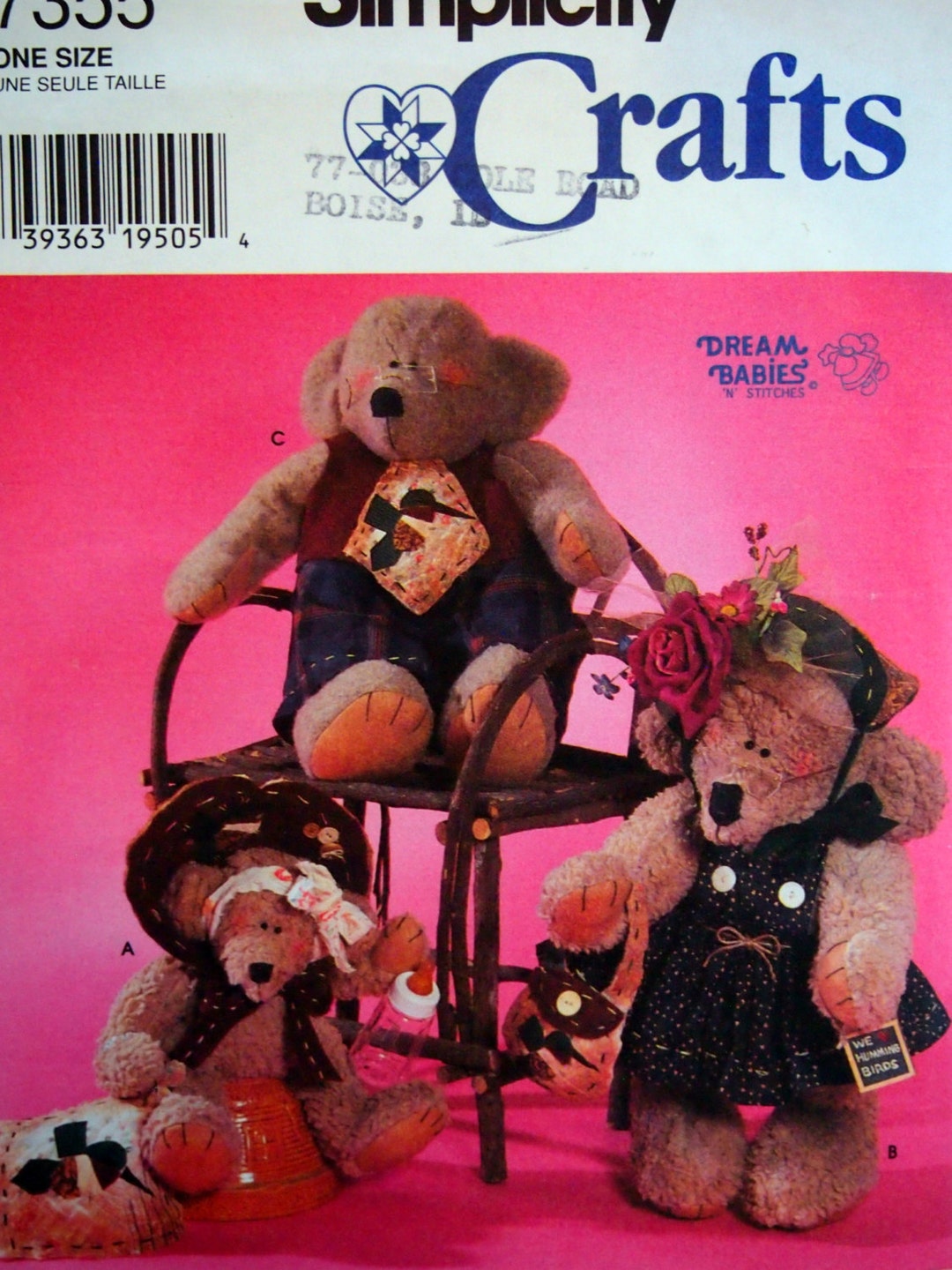 22 and 14-inch Bears With Clothes Simplicity Crafts 7355 Vintage Uncut ...
