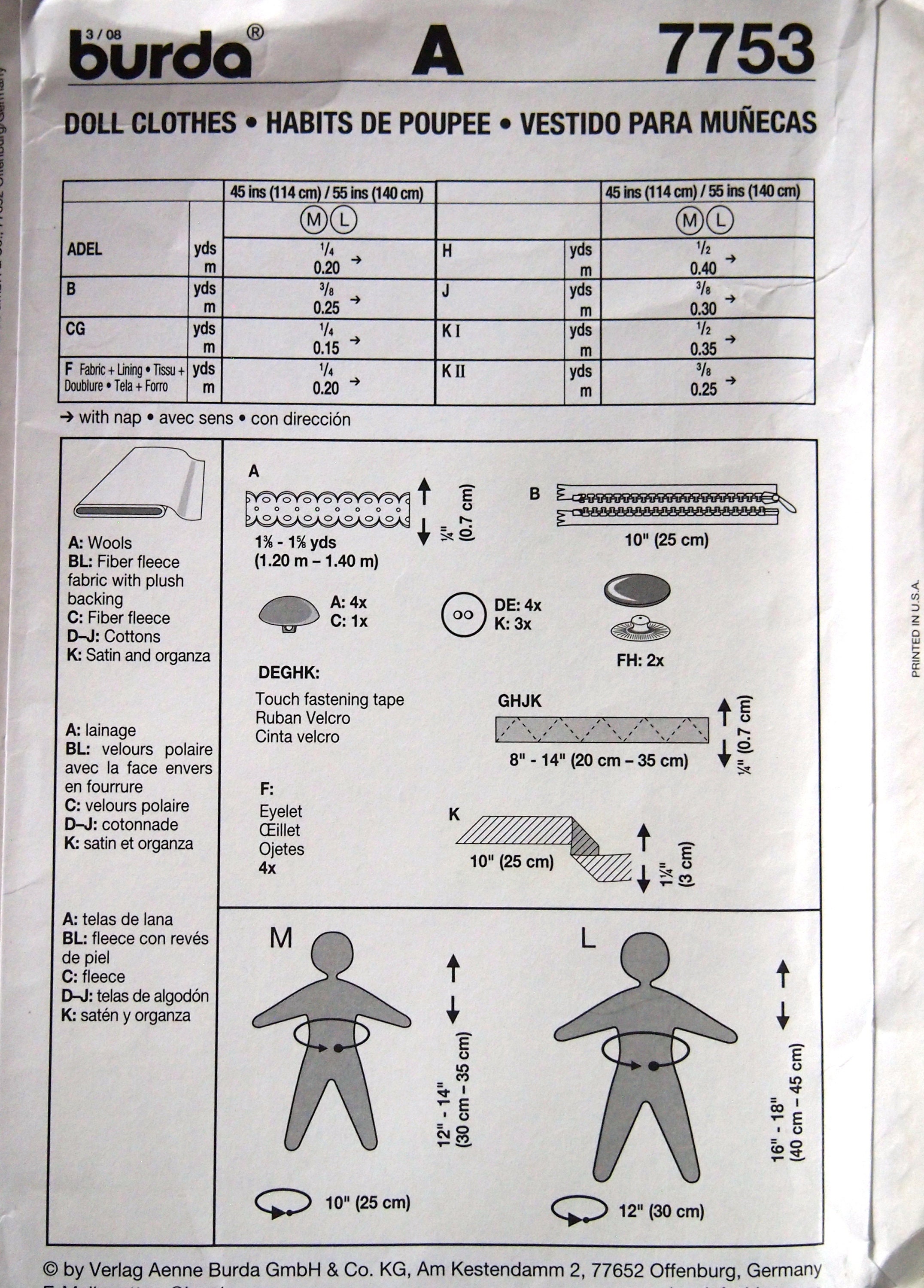 Doll Clothes Burda 7753 Uncut Sewing Pattern Undated - Etsy