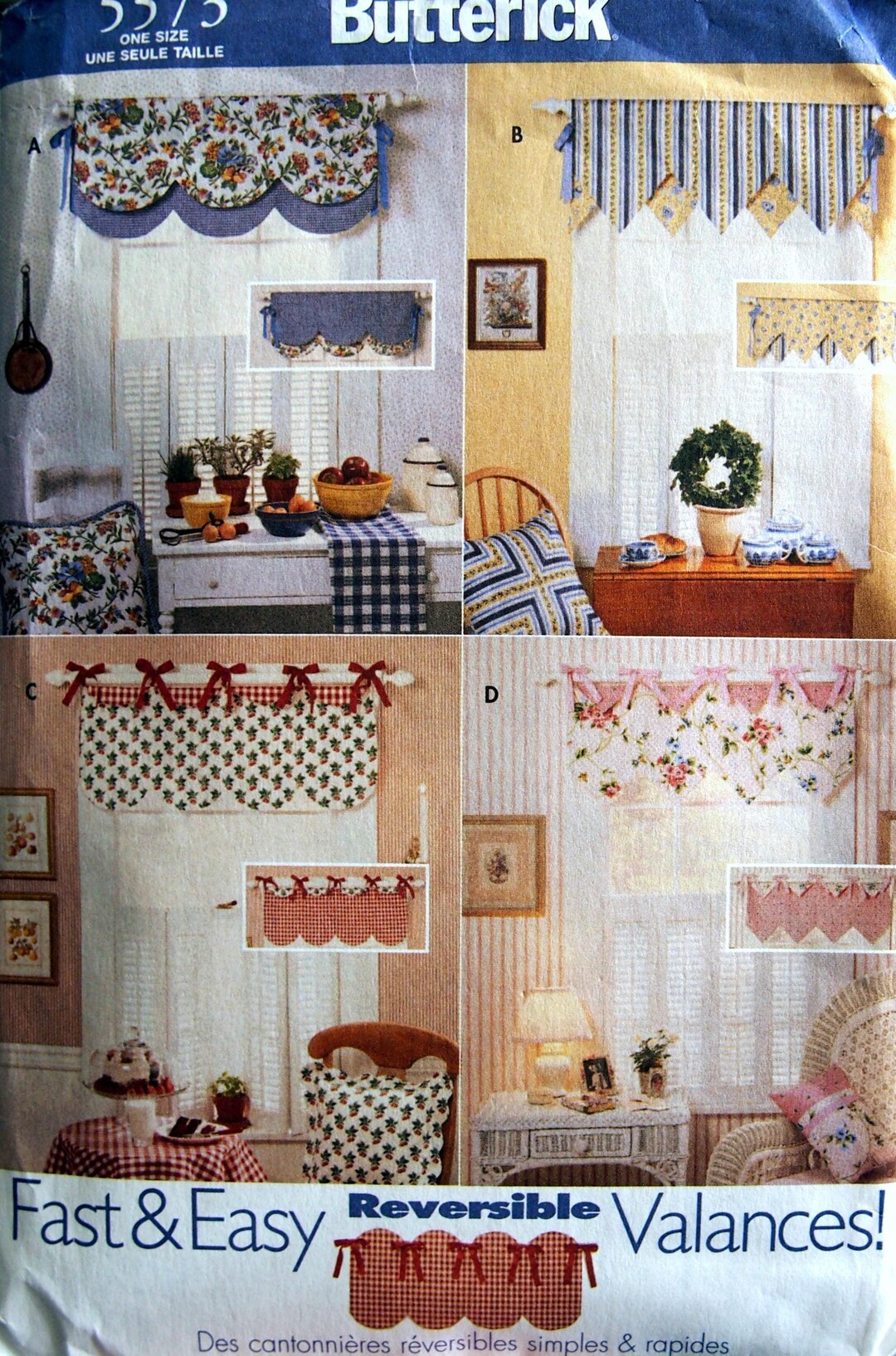 Easy Reversible Window Valances Butterick 5573 Vintage Uncut Sewing ...