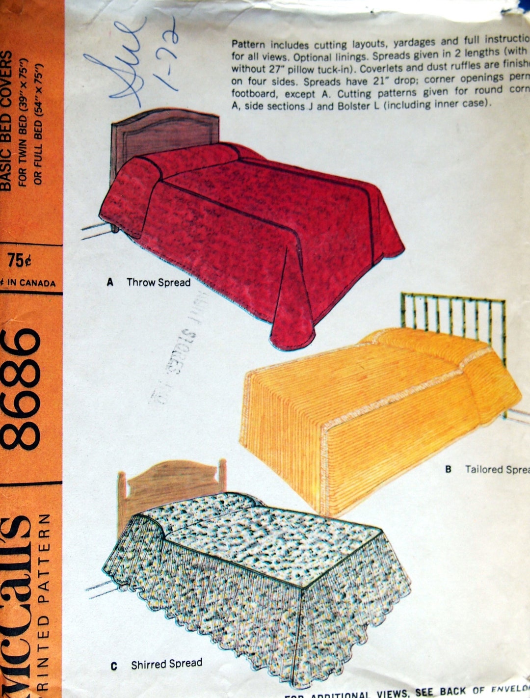 Basic Bed Covers Mccall's Printed Pattern 8686 Vintage Uncut Sewing ...