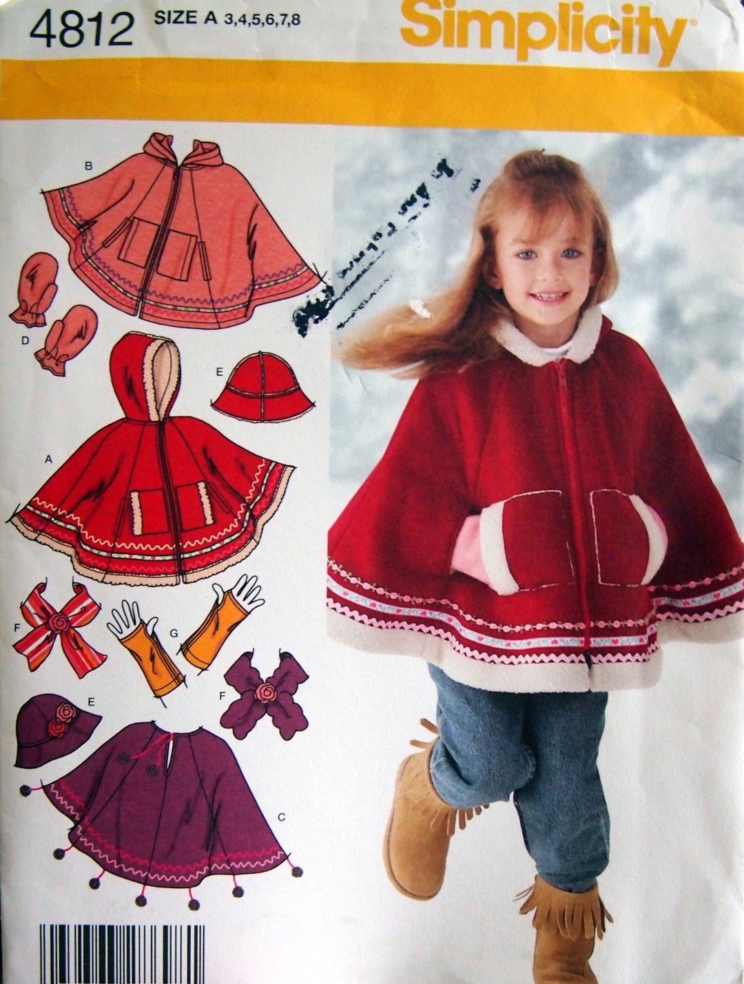 Child's Poncho, Hat, Scarf, Arm Warmers and Mittens Size 3, 4, 5, 6, 7 ...