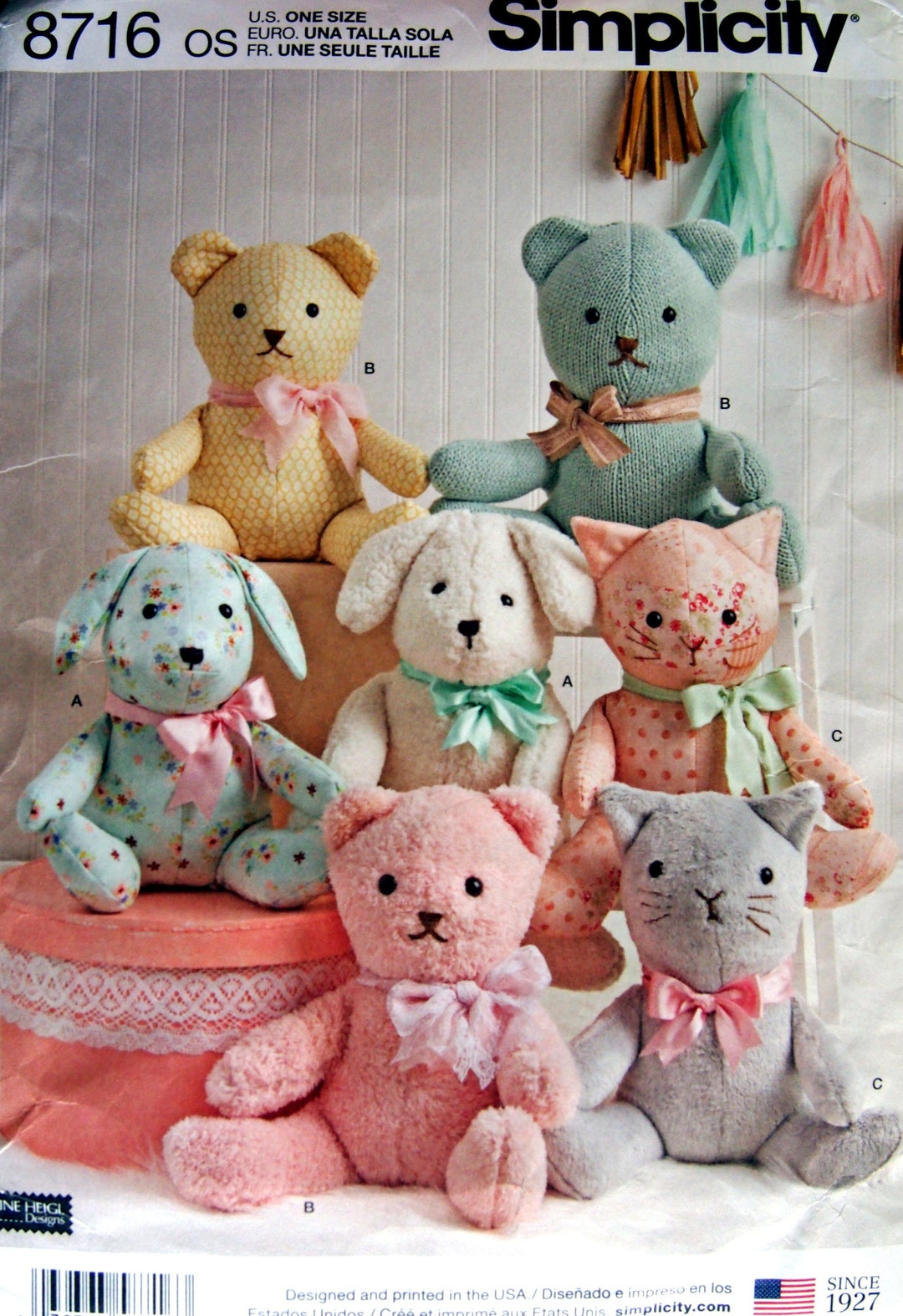 Stuffed Animals Simplicity 8716 Uncut Sewing Pattern 2018 - Etsy