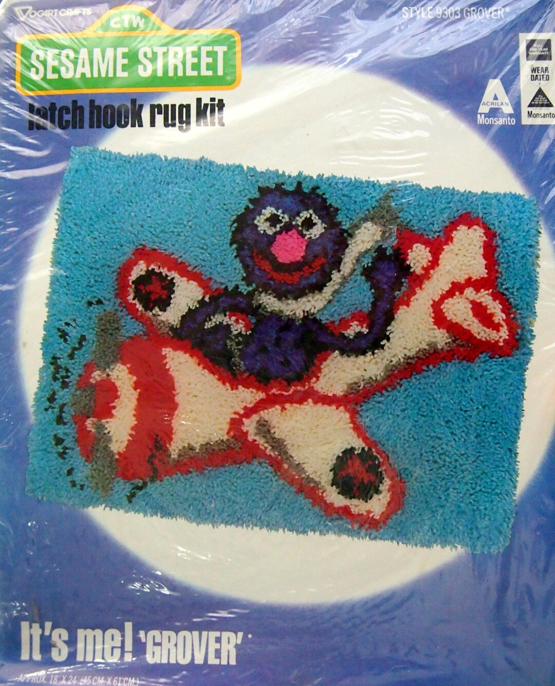Grover Sesame Street by Vogart Crafts Vintage Unopened Latch Hook Rug ...