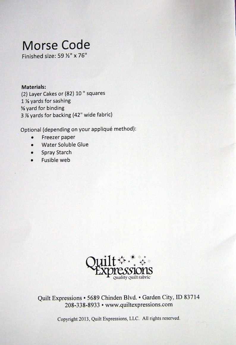 Morse Code by Quilt Expressions Quilt Pattern Packet 2013 - Etsy