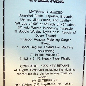 K's Neck Purse by Kay Bryant Vintage Uncut Sewing Pattern Packet 1995 ...