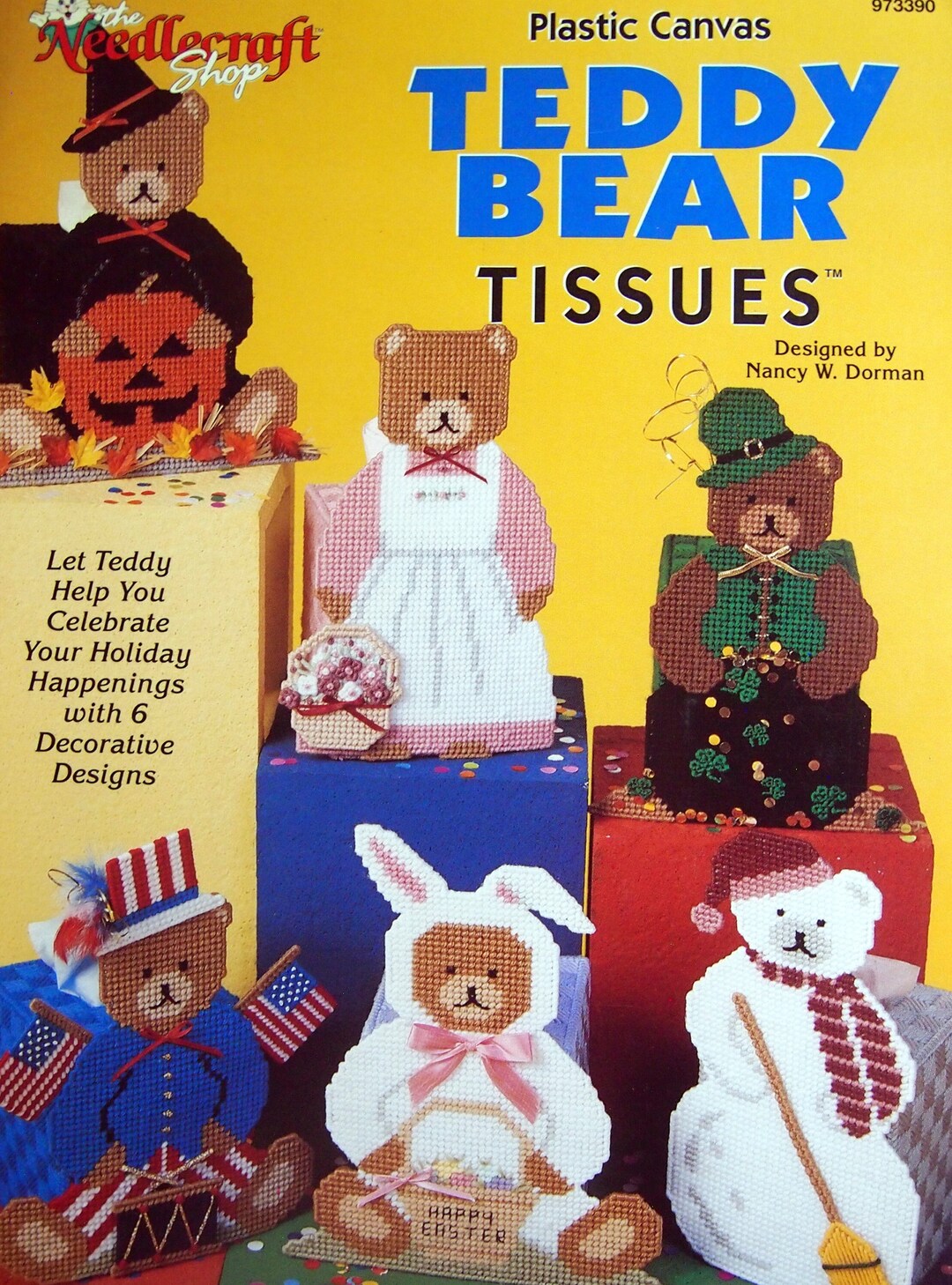 Teddy Bear Tissues - 6 Designs by Nancy Dorman Vintage Plastic Canvas ...