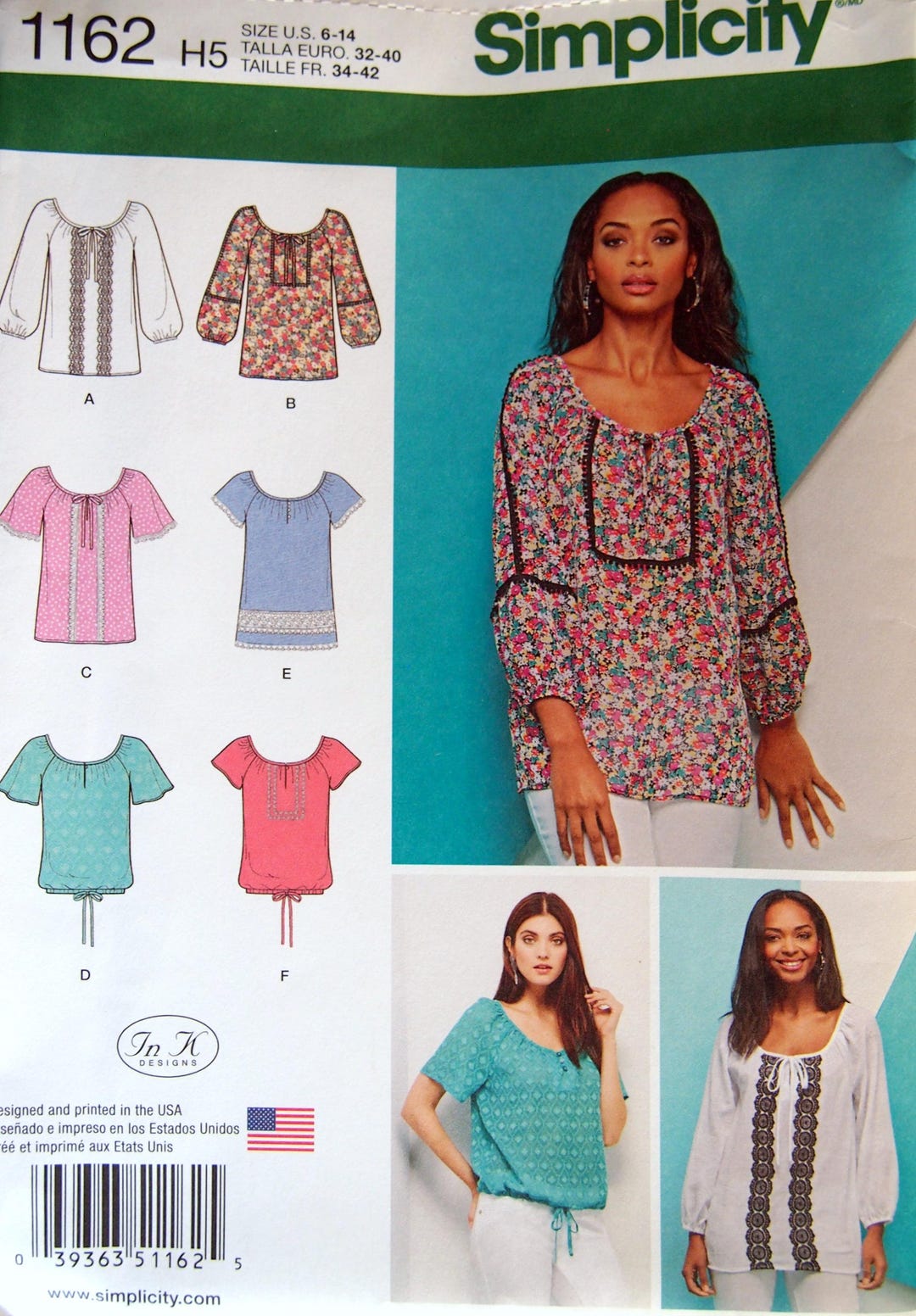 Misses' Blouse With Sleeve, Length and Trim Variations Size 6, 8, 10 ...