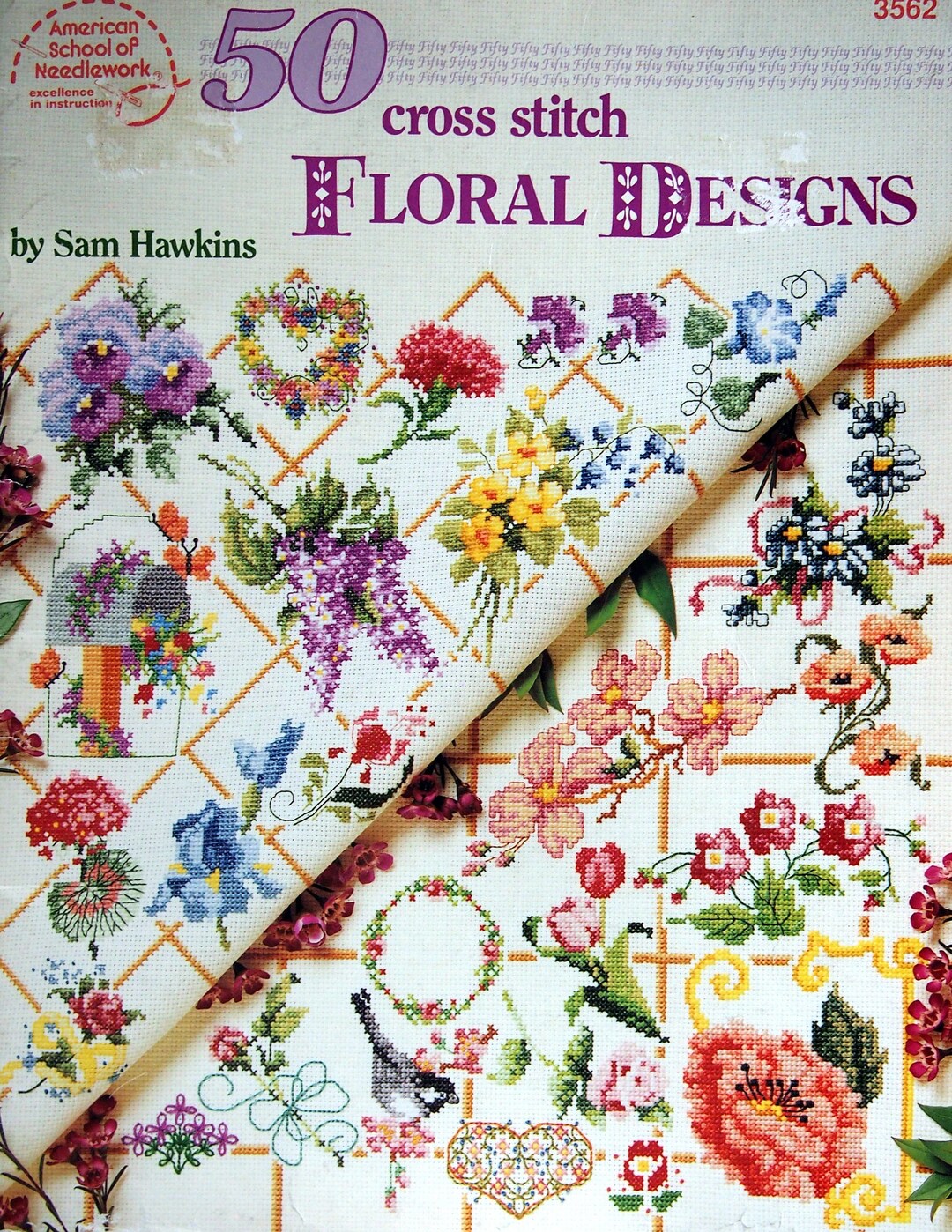 50 Cross Stitch Floral Designs by Sam Hawkins Vintage Counted Cross ...