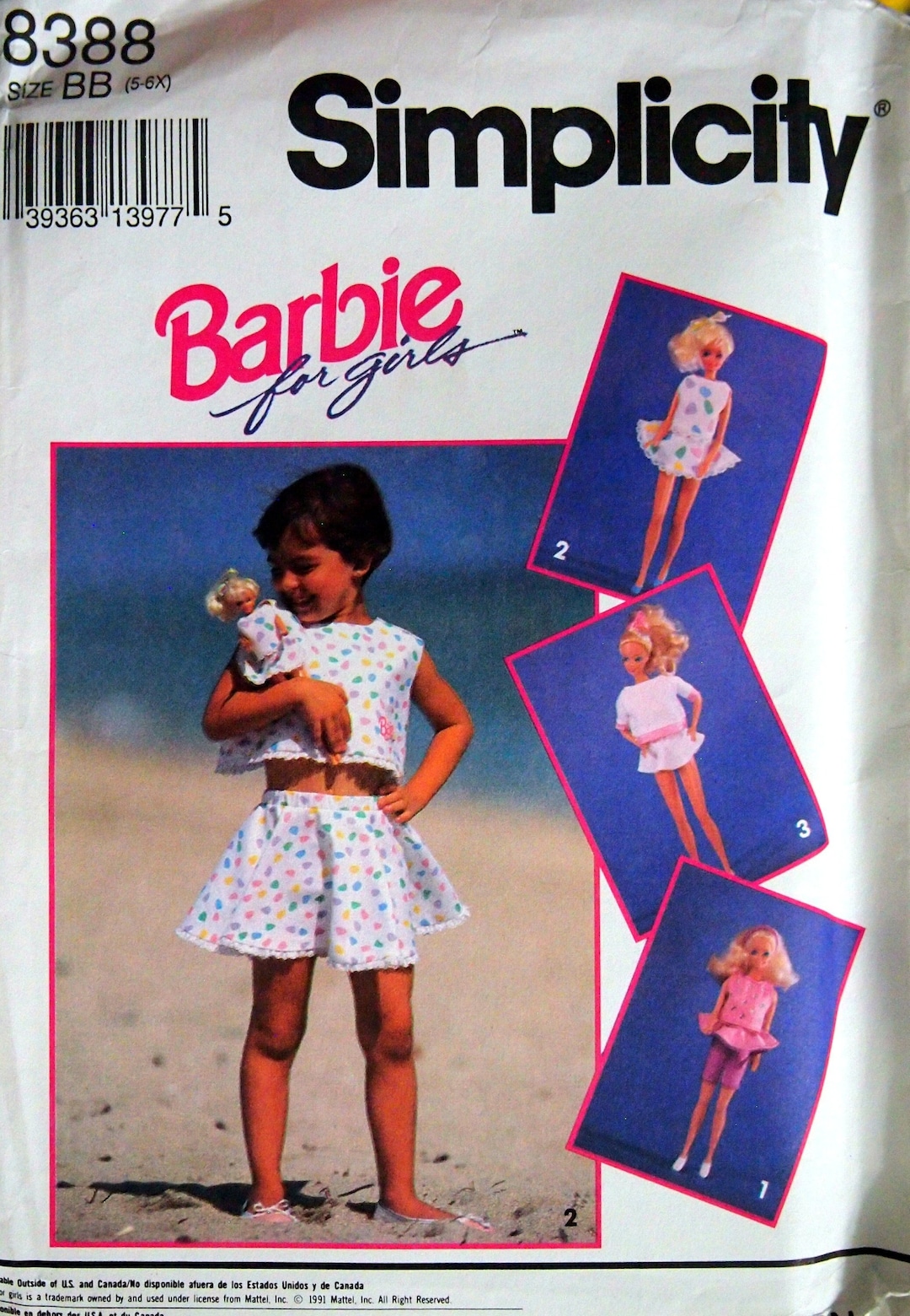 Child's Top, Skirt in Two Lengths, Shorts and Barbie Doll Clothes Size ...