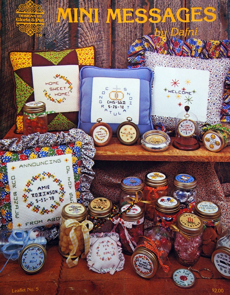Mini Messages by Dafni Vintage Cross Stitch Pattern Leaflet 1979 - Etsy