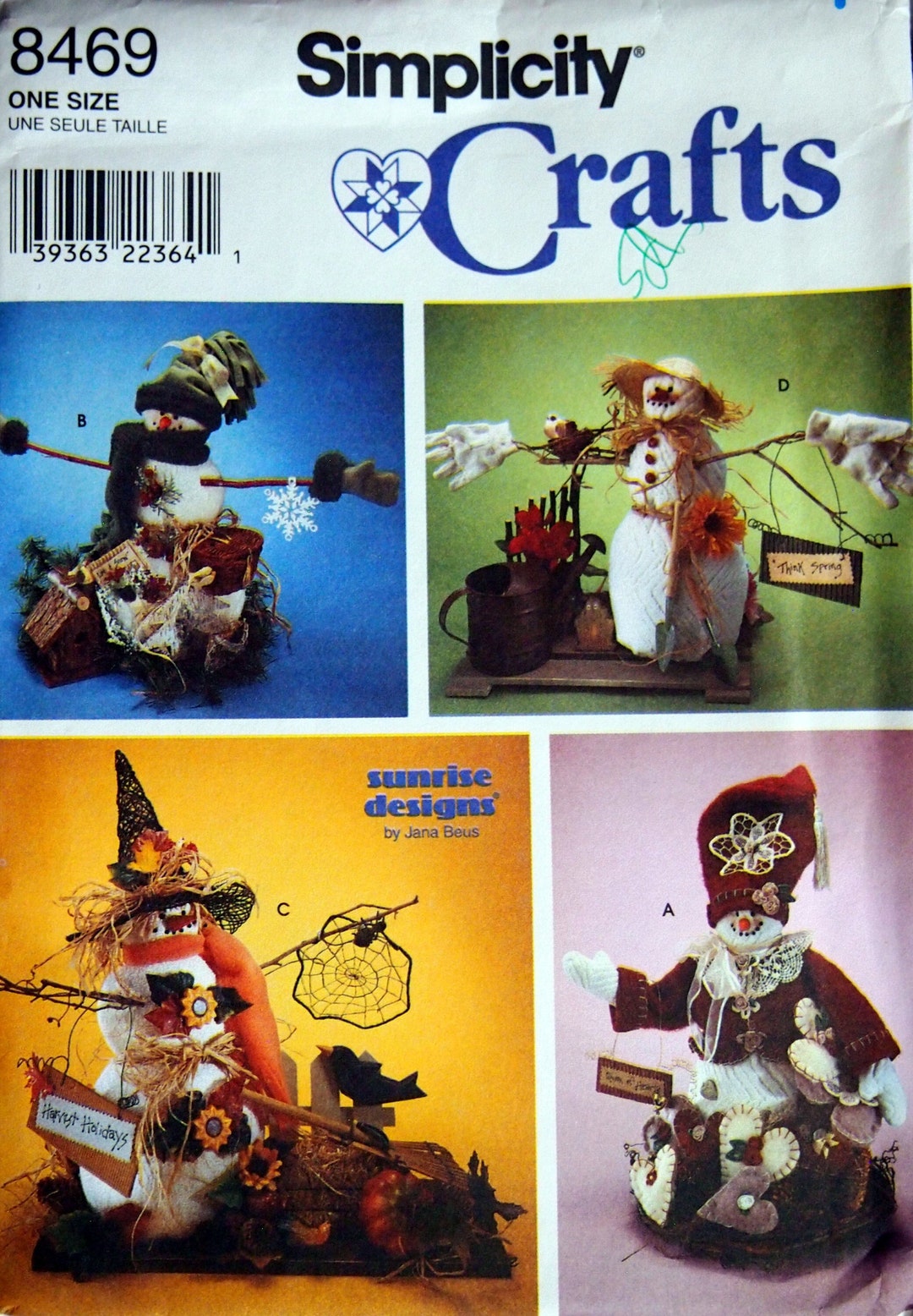 16" Snowmen And Snowwomen Simplicity Crafts 8469 Vintage Uncut Sewing ...
