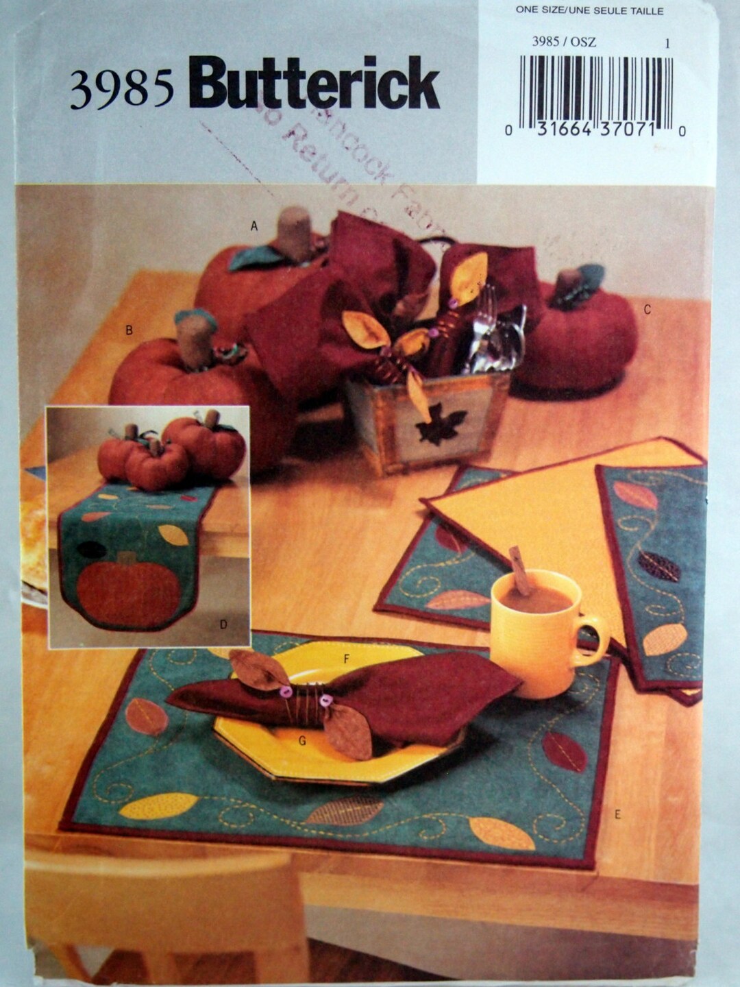 Fall Table Top Butterick 3985 Vintage Uncut Sewing Pattern 2003 - Etsy