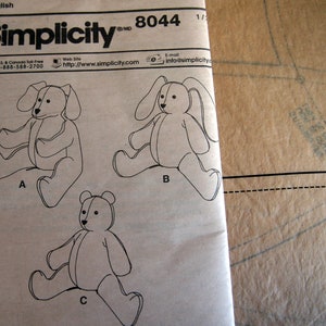 Two Pattern Piece Animals - Approximately 14 Inches Simplicity 8044 Uncut Sewing Pattern 2015 - Etsy