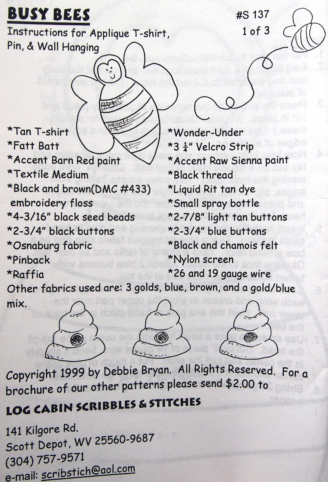 Busy Bees - Log Cabin Scribbles and Stitches by Debbie Bryan Vintage ...