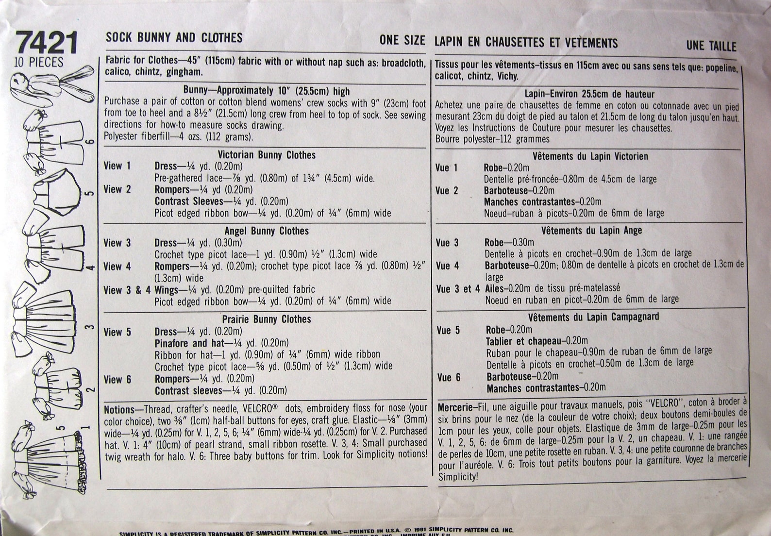 Sock Bunny and Clothes Simplicity Crafts 7421 Vintage Uncut - Etsy