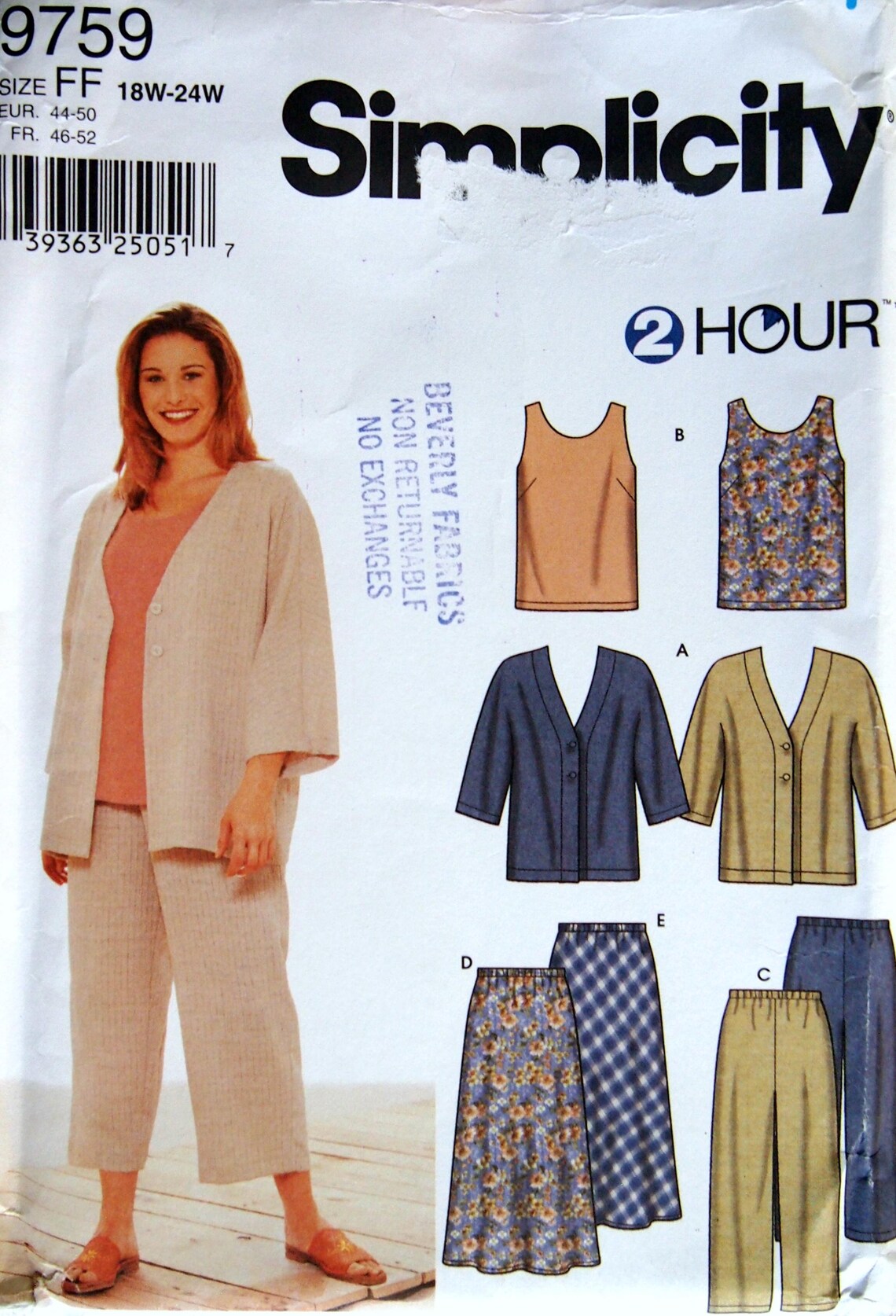 Women's Unlined Jacket, Top, Cropped Pants and Skirt Size 18W, 20W, 22W ...