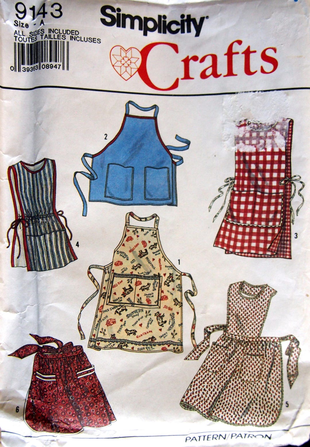 Set of Aprons Size Small, Medium, Large Simplicity Crafts 9143 Vintage ...